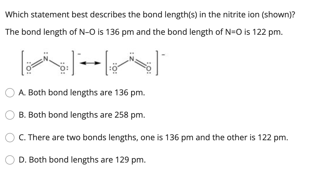 Solved Which statement best describes the bond length(s) in | Chegg.com