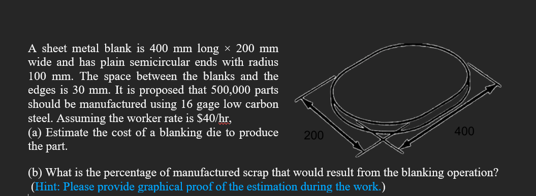 Solved A sheet metal blank is 400 mm long ×200 mm wide and | Chegg.com