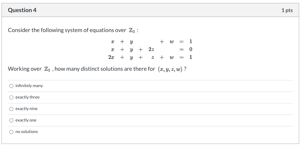 Solved Question 4 1 pts Consider the following system of | Chegg.com