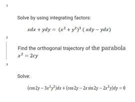 Solved Solve by using integrating factors: xdx + ydy = (x2 + | Chegg.com