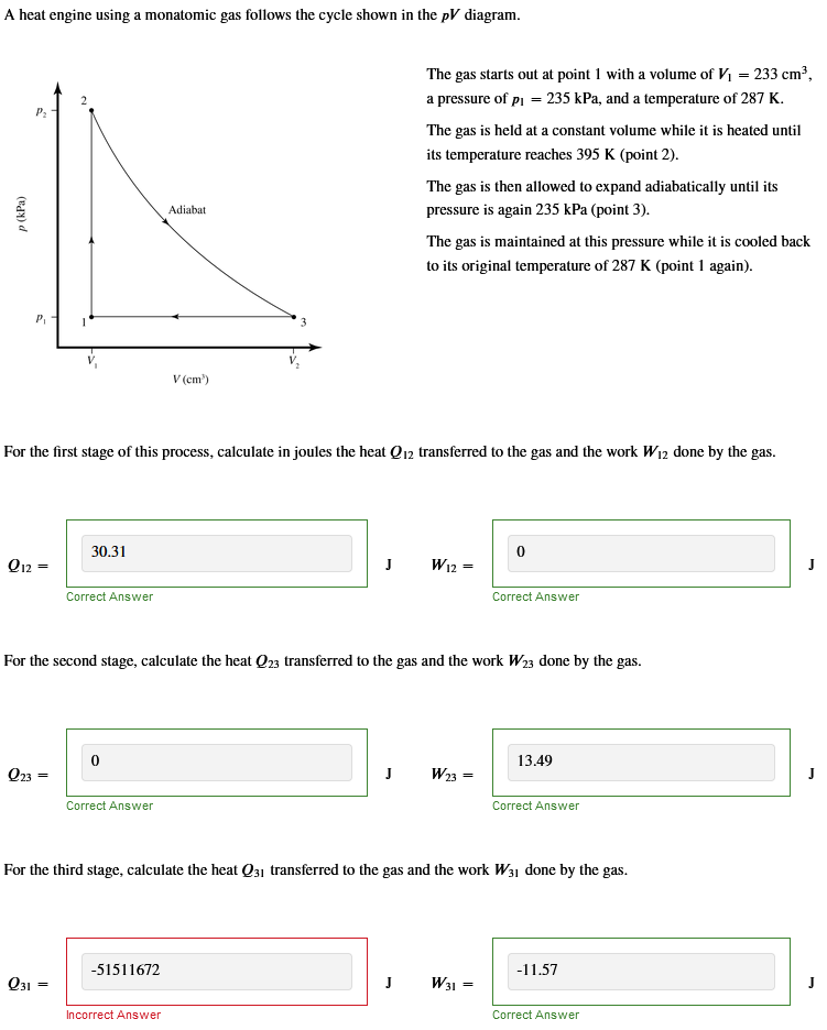 Solved A heat engine using a monatomic gas follows the cycle | Chegg.com