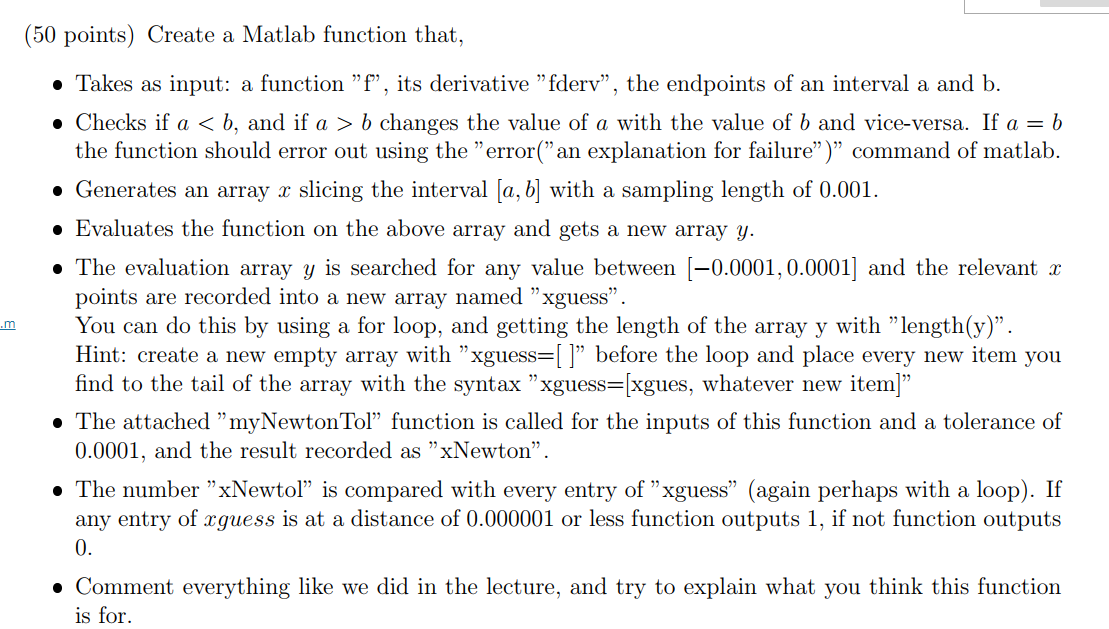 Solved (50 points) Create a Matlab function that, • Takes as | Chegg.com