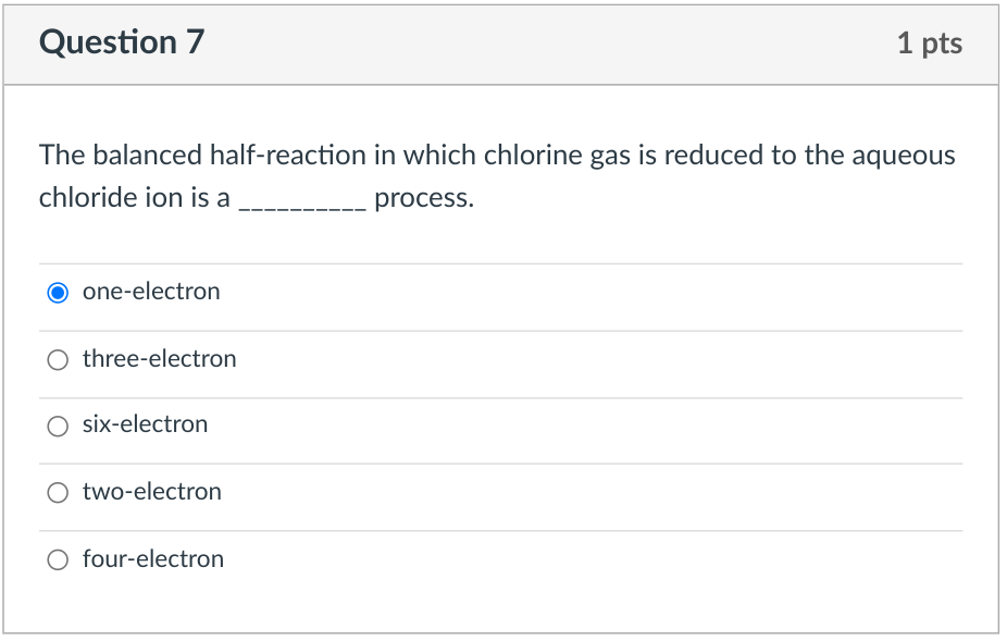 Solved The balanced half-reaction in which chlorine gas is | Chegg.com