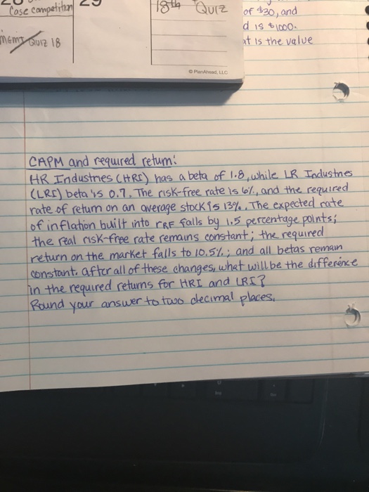 Solved HR Industries (HRI)has a beta of 1.8, while LR | Chegg.com