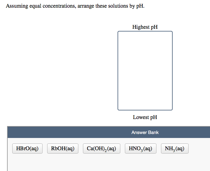 Solved Assuming equal concentrations, arrange these | Chegg.com