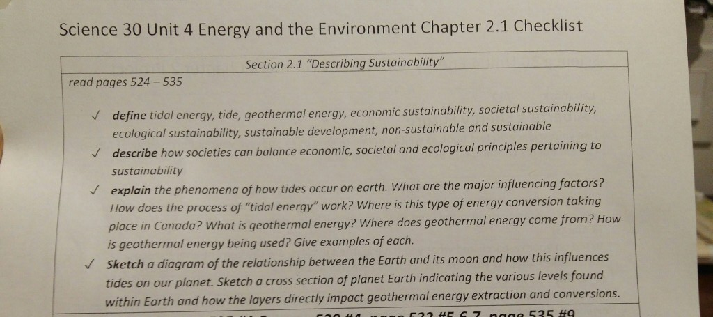 Solved Science 30 Unit 4 Energy and the Environment Chapter | Chegg.com