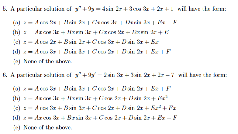 Solved 5. A particular solution of y" 9y 4sin 23cos 3r 2r1 | Chegg.com