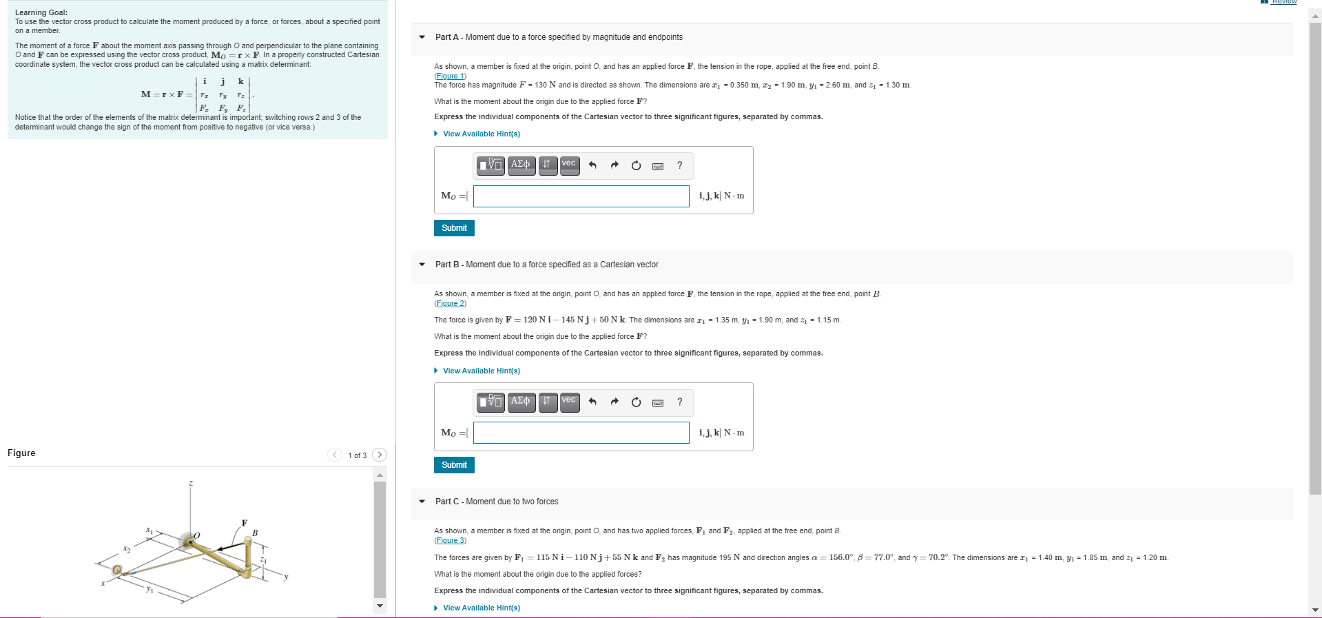 Solved Review Part A - Moment due to a force specified by | Chegg.com