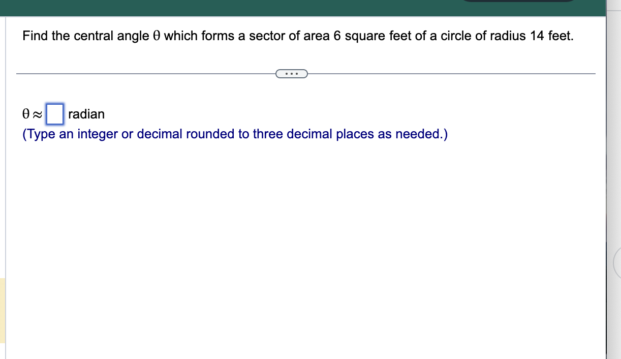 Solved Find the central angle theta which forms a sector of | Chegg.com