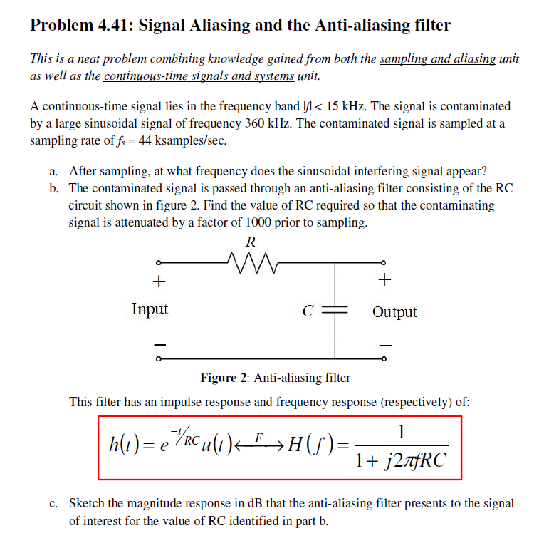 Solved Problem 4.41: Signal Aliasing and the Anti-aliasing | Chegg.com