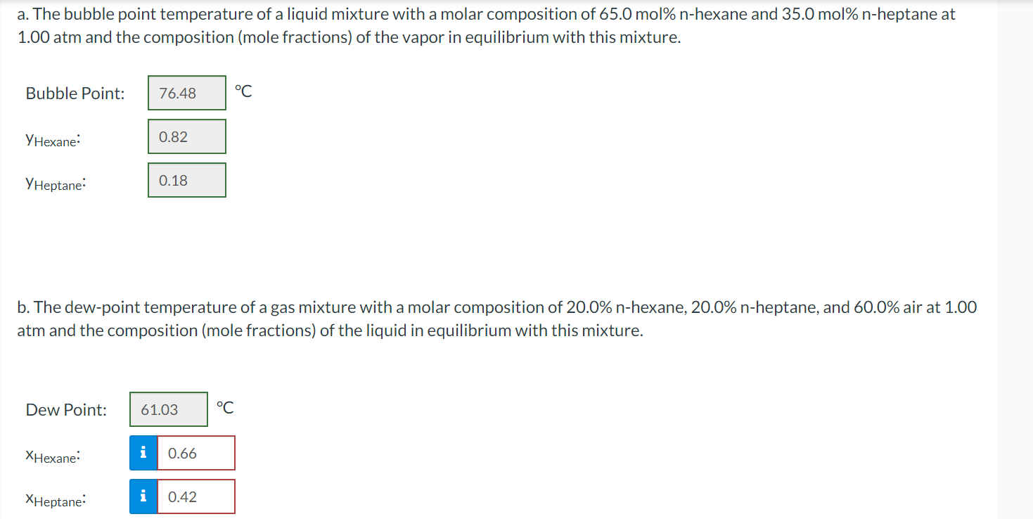 Solved a. The bubble point temperature of a liquid mixture | Chegg.com