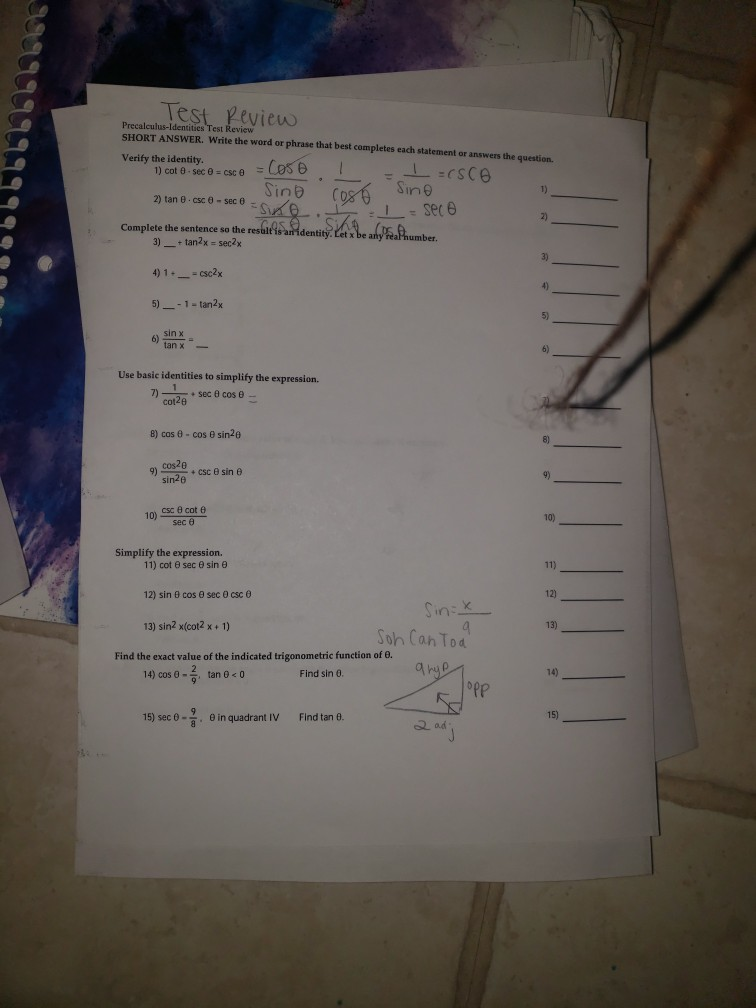 Solved Test Review Precalculus-Identities Test Review SHORT | Chegg.com