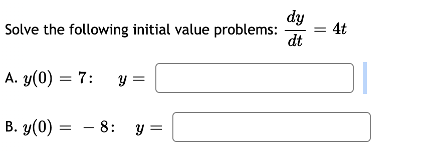 Solved Solve the following initial value problems: dy dt = | Chegg.com