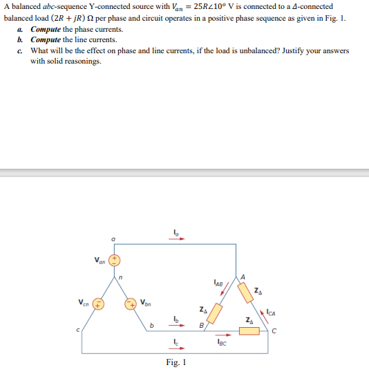 Solved A balanced abc-sequence Y-connected source with Van = | Chegg.com