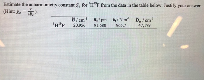 Solved Estimate the anharmonicity constant e for 'H 'F from | Chegg.com