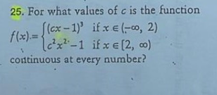 Solved 25. For what values of c is the function | Chegg.com