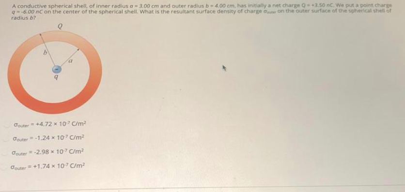Solved A conductive spherical shell, of inner radius a = | Chegg.com