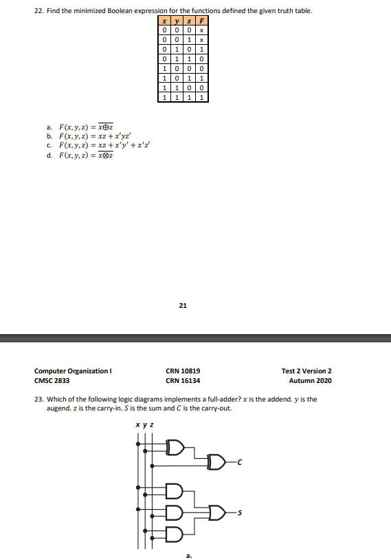 Solved 22. Find the minimized Boolean expression for the | Chegg.com