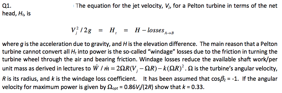 Solved 01. head, H, is The equation for the jet velocity, V, | Chegg.com