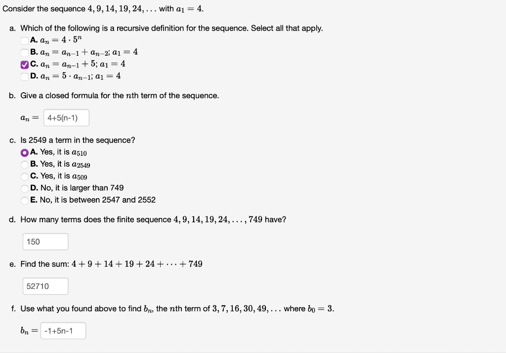 Solved Consider The Sequence 4 9 14 19 24 … With A1 4 A