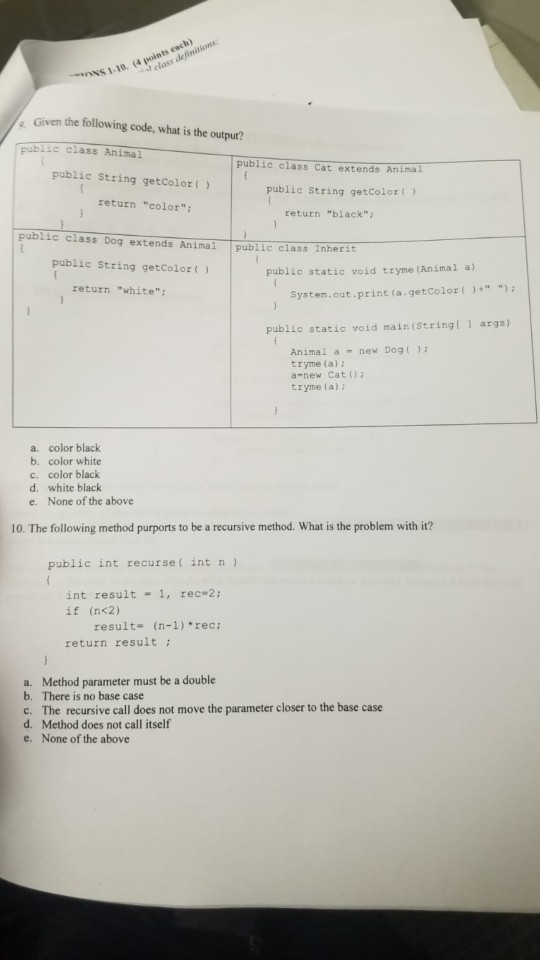 Solved NS 1-10. lass Given the following code, what is the | Chegg.com