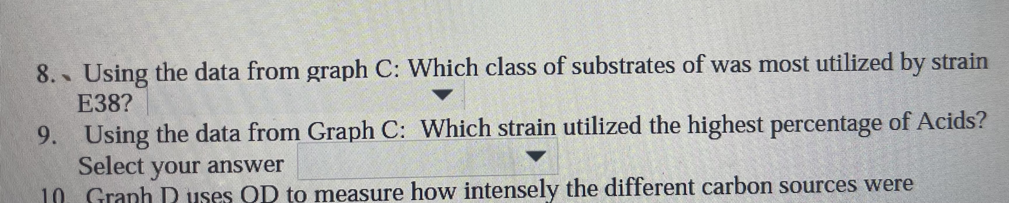 10. Graph D uses OD to measure how intensely the | Chegg.com