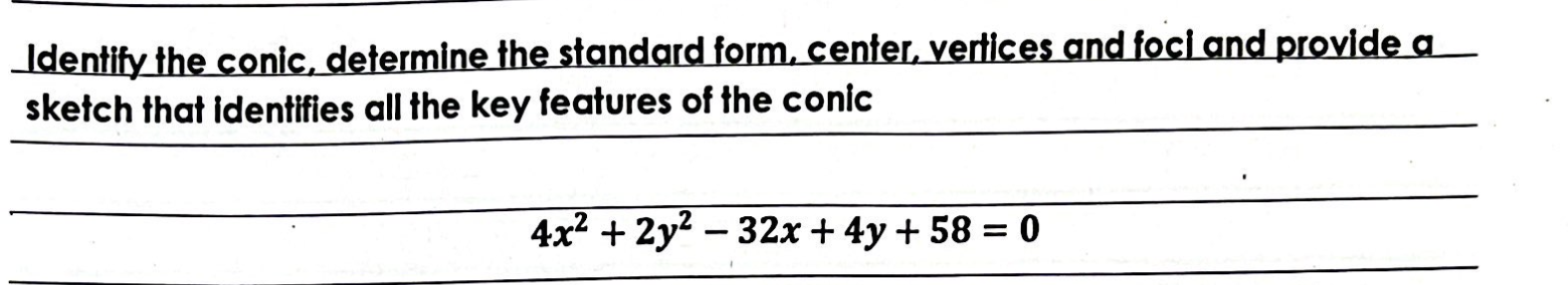 Solved Identify the conic, determine the standard form, | Chegg.com