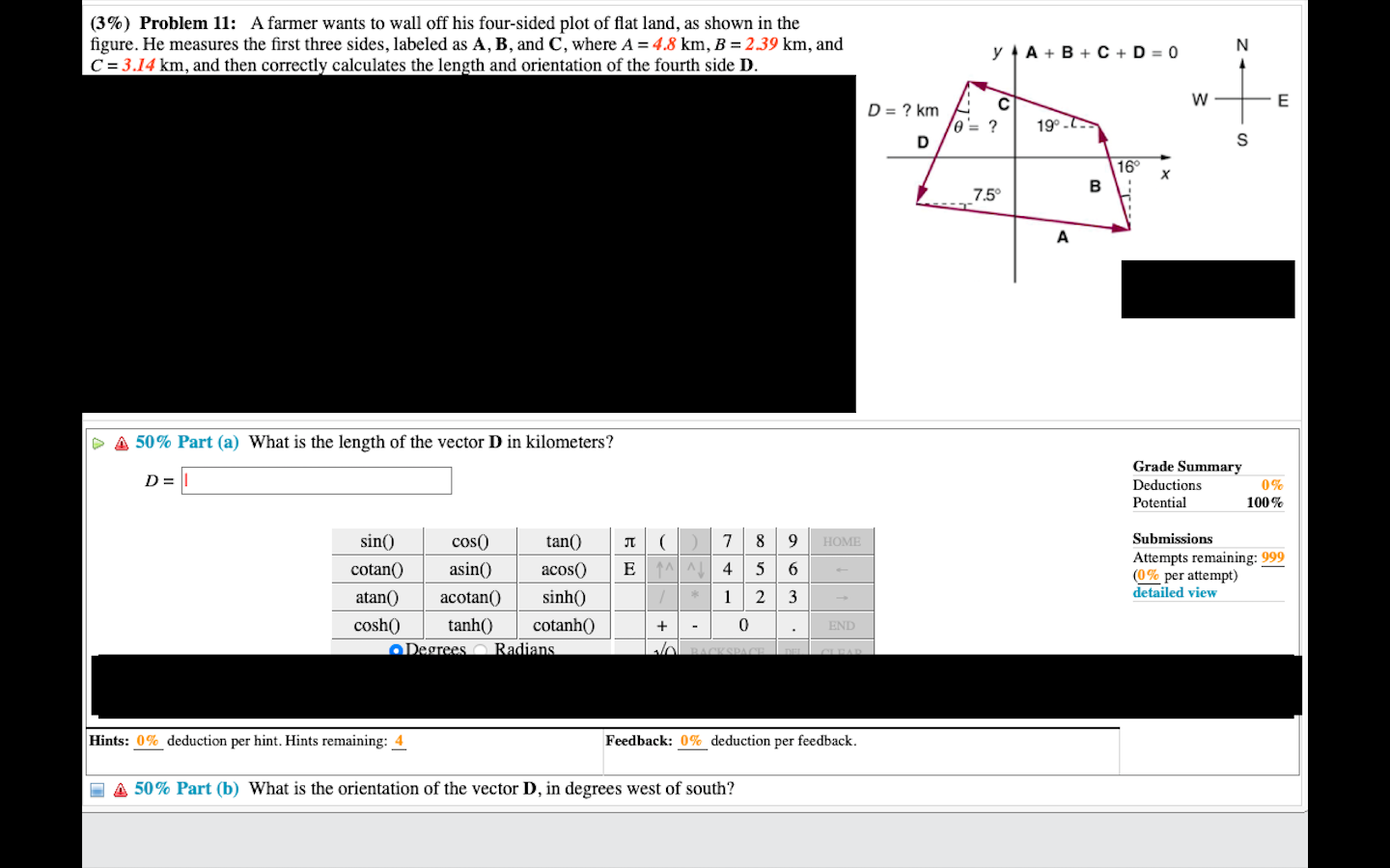 Solved (3\%) Problem 11: A farmer wants to wall off his | Chegg.com