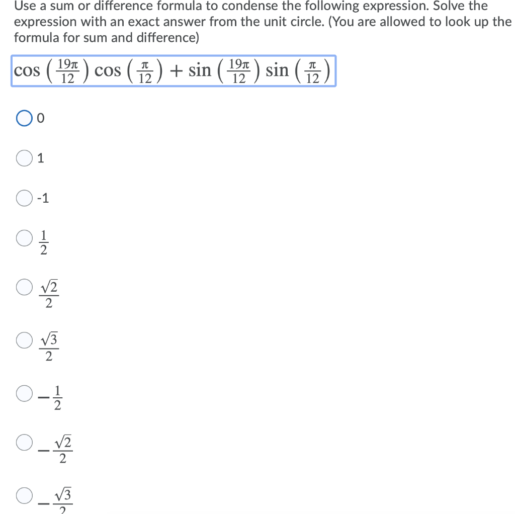 Solved Use a sum or difference formula to condense the | Chegg.com