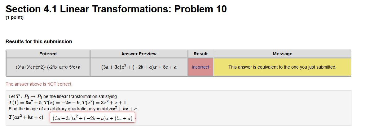 Solved Section 4.1 Linear Transformations: Problem 10 (1 | Chegg.com