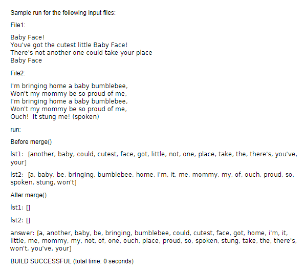 Solved Sample run for the following input files: File1: | Chegg.com