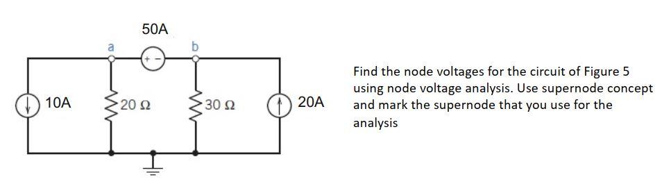 Solved 10A 50A • 20 Ω 30 92 20A Find the node voltages for | Chegg.com