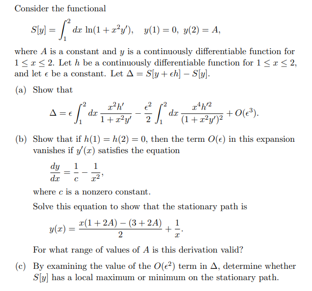Solved Consider the functional S[y] = = 1 do d. In(1+y), | Chegg.com