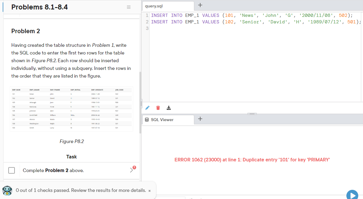 Solved 1 UPDATE EMP_2 Problem 9 SET EMP_PCT =3.85 WHERE | Chegg.com