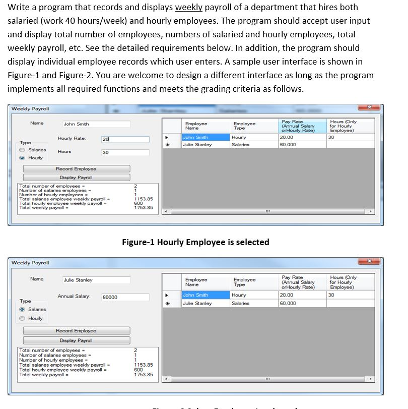 Employee payroll app in Visual Studio using C# | Chegg.com