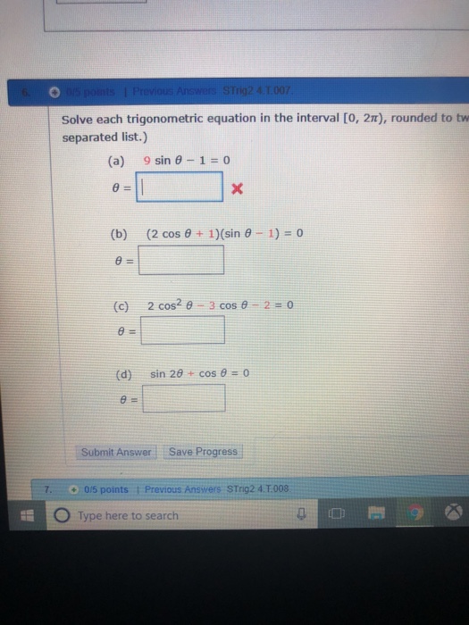 Solved Solve each trigonometric equation in the interval | Chegg.com