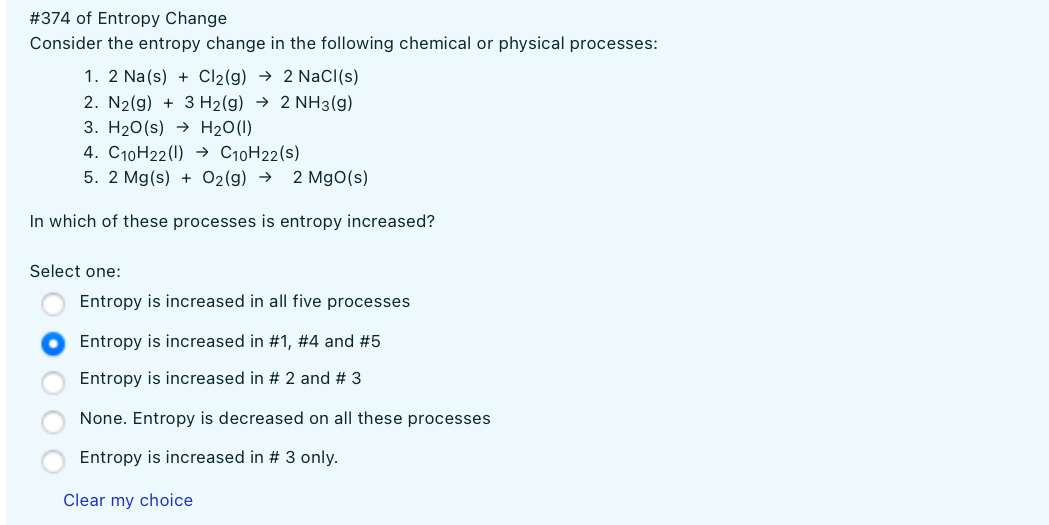 Solved #374 of Entropy Change Consider the entropy change in | Chegg.com