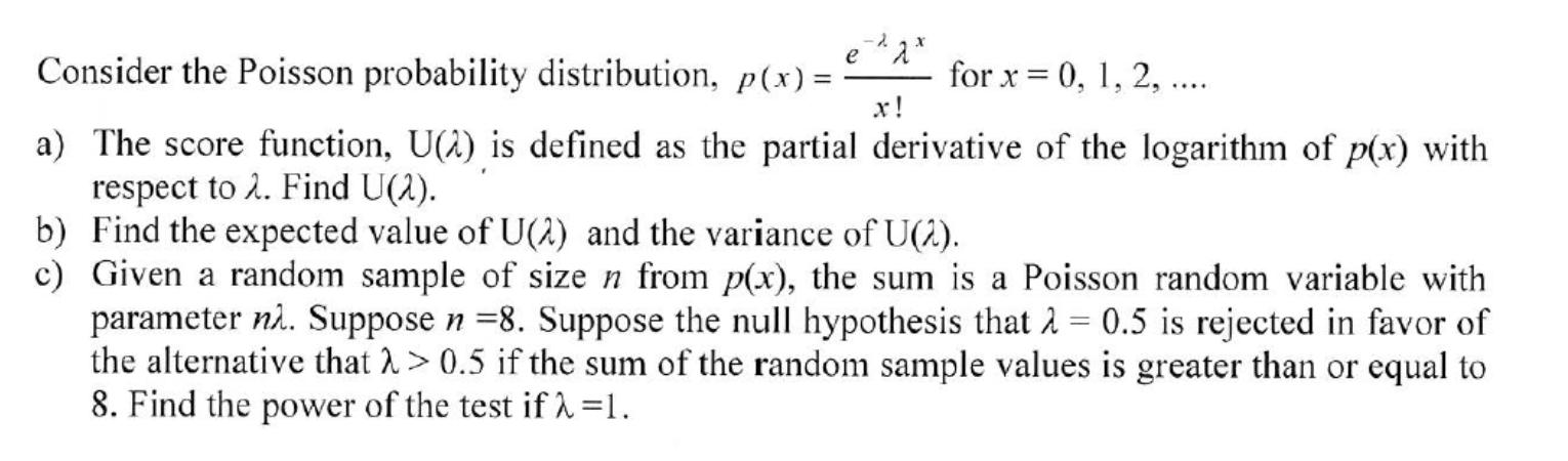 Solved Consider the Poisson probability distribution, p(x) = | Chegg.com