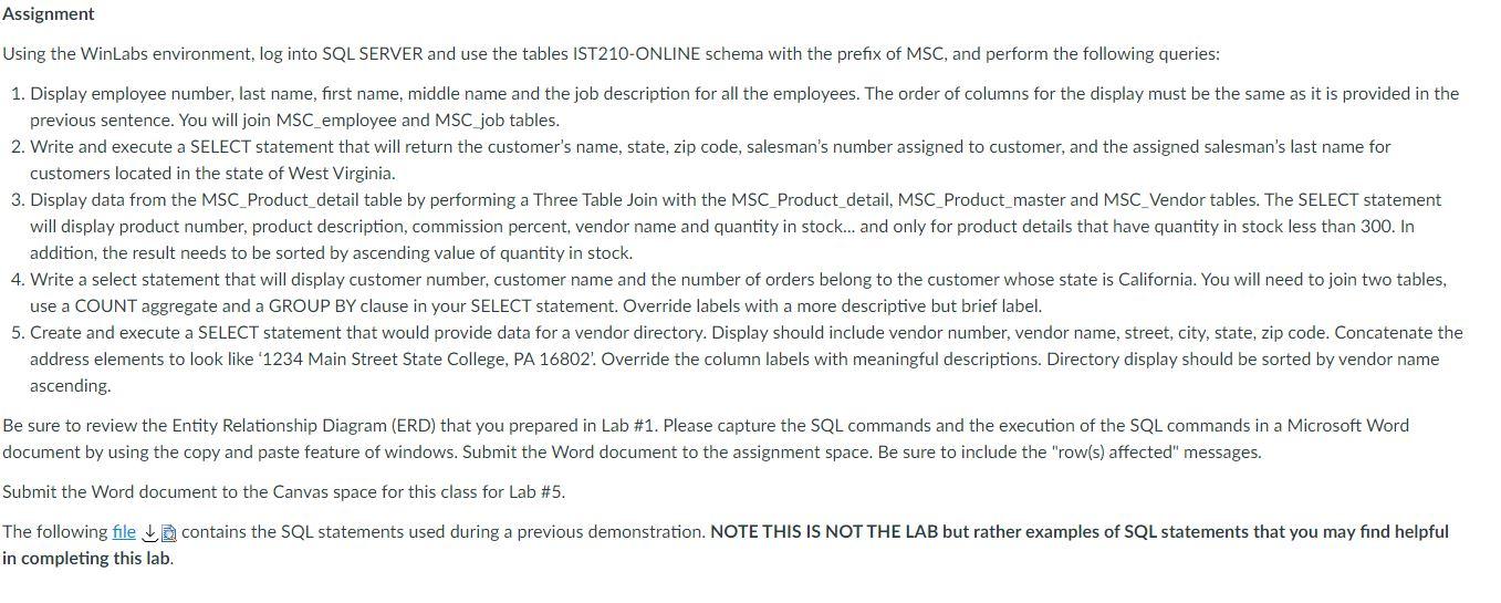 Jsing The Winlabs Environment Log Into Sql Server 9842