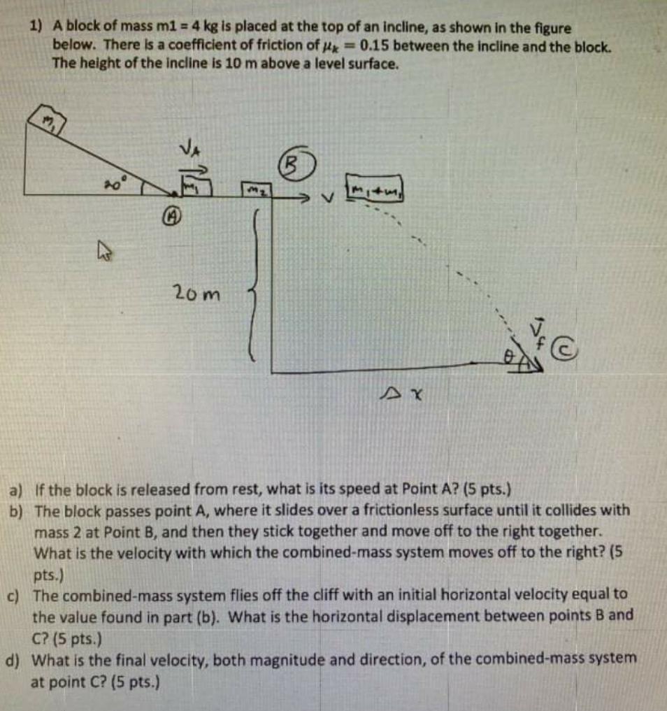 Solved 1) A block of mass m1 = 4 kg is placed at the top of | Chegg.com