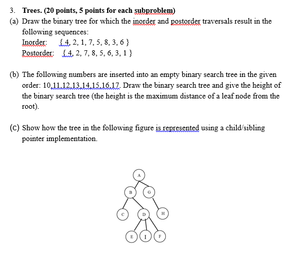 Solved 3. Trees. (20 points, 5 points for each subproblem) | Chegg.com
