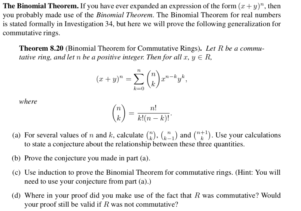 Solved The Binomial Theorem. If you have ever expanded an | Chegg.com
