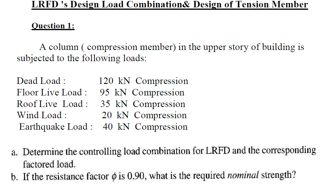 Solved LRFD 's Design Load Combination& Design of Tension | Chegg.com