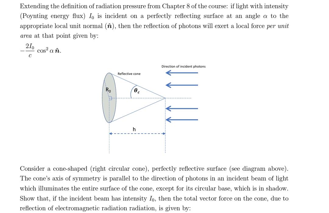 Extending the definition of radiation pressure from | Chegg.com