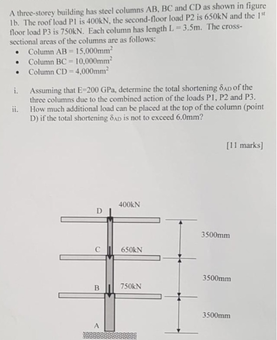 Solved A three-storey building has steel columns AB, BC and | Chegg.com