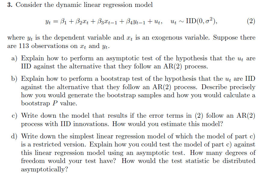 Solved 3. Consider the dynamic linear regression model Yt = | Chegg.com