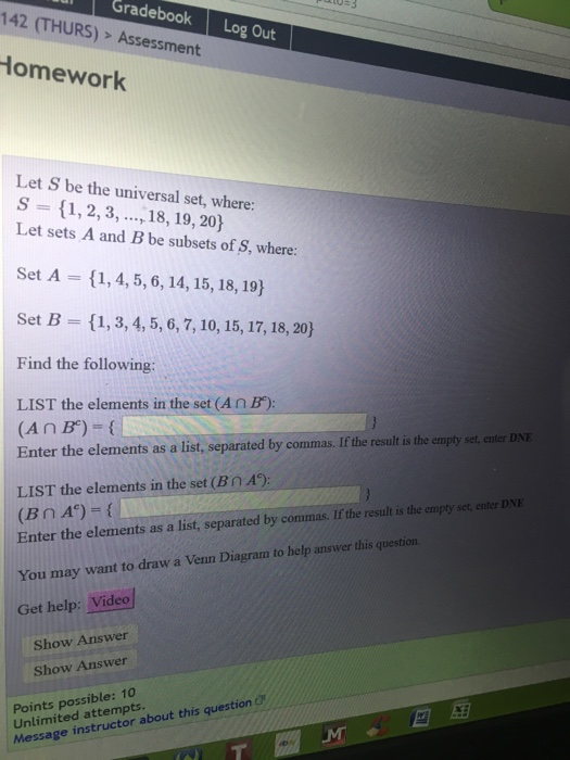 Solved Let S Be The Universal Set Where S {1 2 3