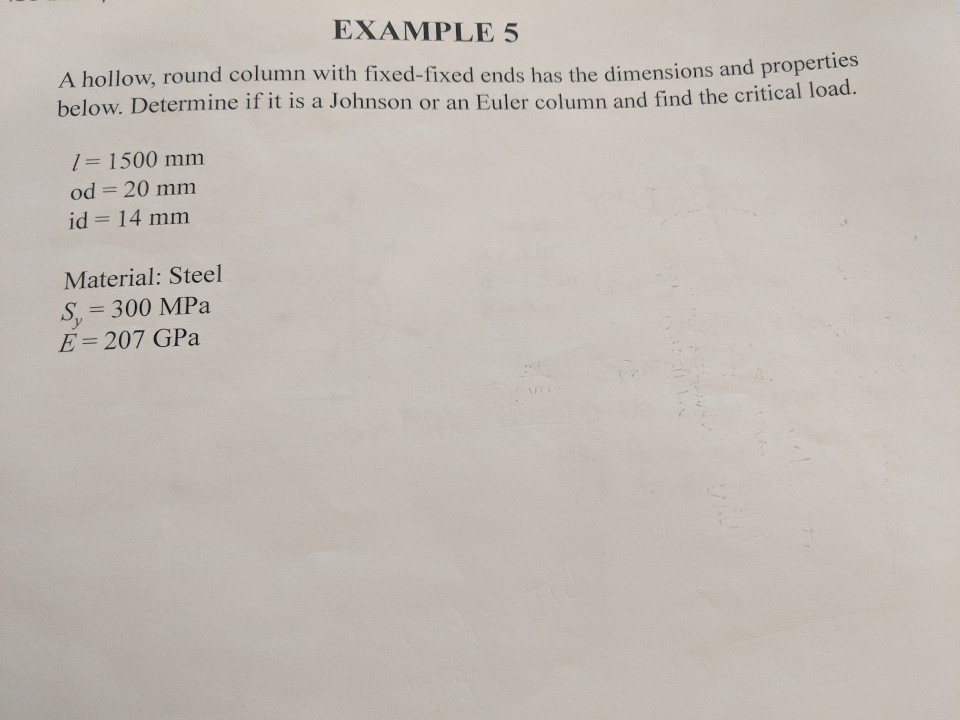 Solved EXAMPLE 5 A hollow, round column with fixed-fixed | Chegg.com