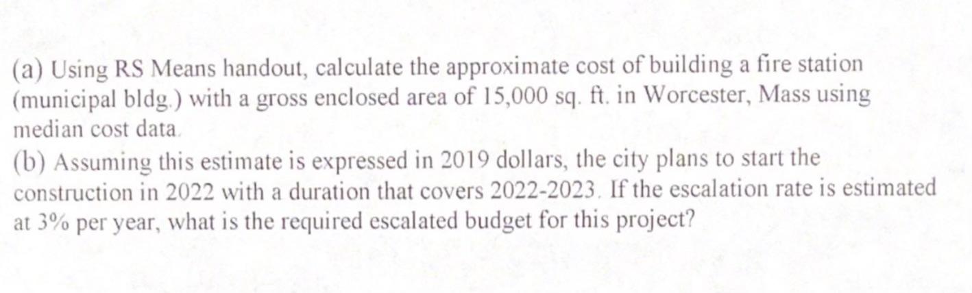 Solved (a) Using RS Means handout, calculate the approximate | Chegg.com