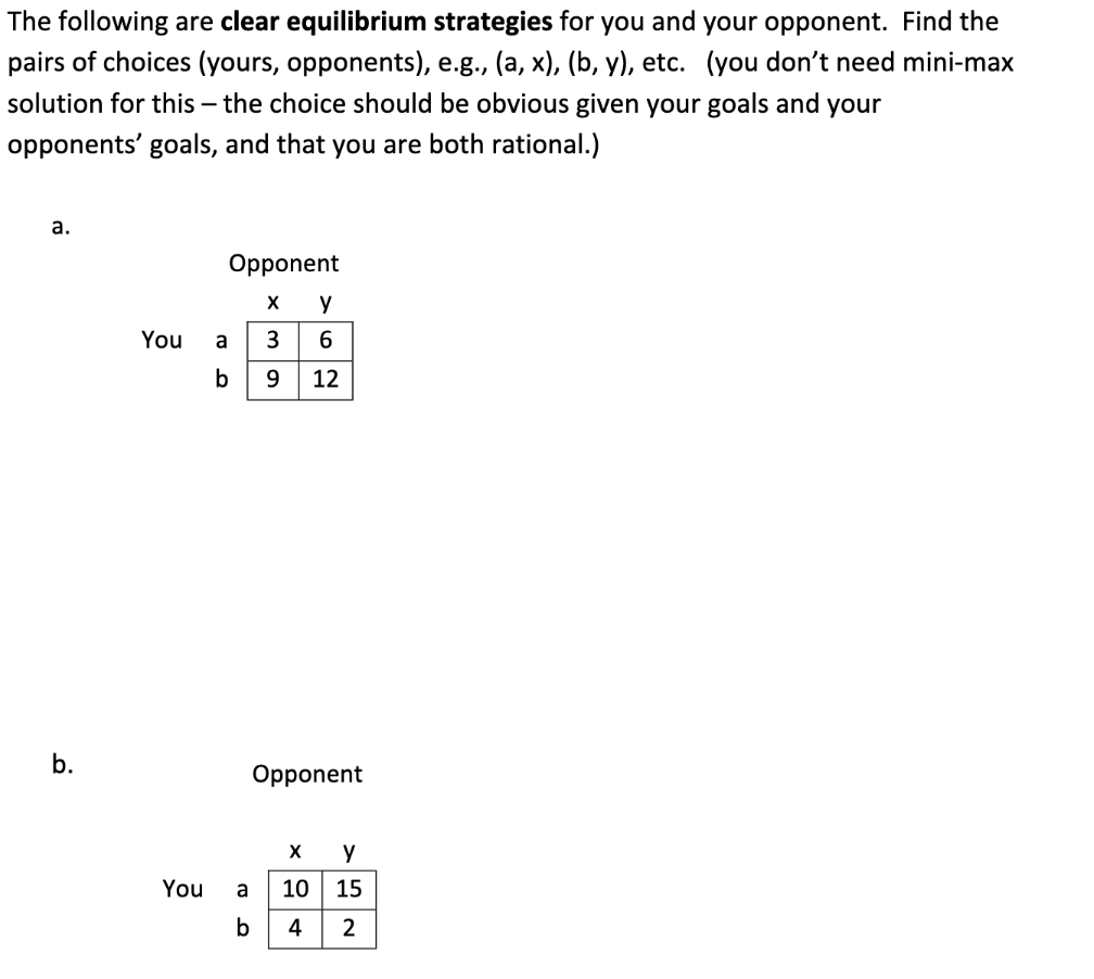 Solved The following are clear equilibrium strategies for | Chegg.com